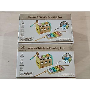 WOODENFUN Hammering Pounding Toys Wooden Educational Toy Xylophone Shape Sorter, Birthday Gift for 1 2 3 Years Boys Girls Baby Toddler Kids Developmental Montessori Learning Toy (Yellow)