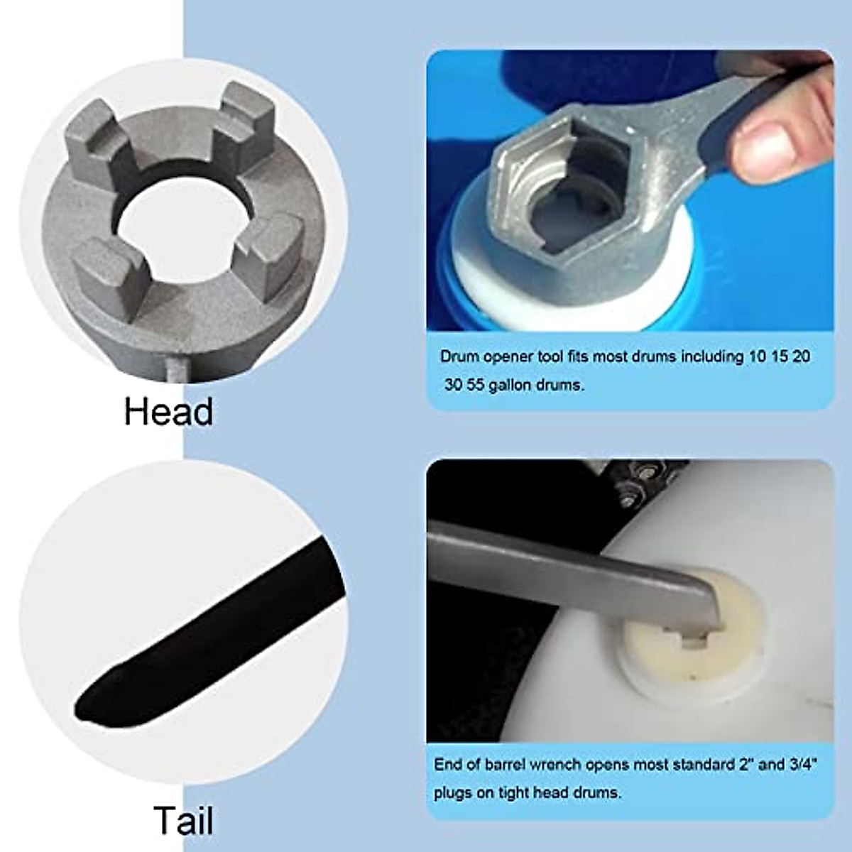 NACHEE Bung Wrench 55 Gallon Drum,Aluminum Drum Wrench Barrel Wrench Drum Opener Tool for Opening 10 15 20 30 50 55 Gallon Drum,with Plastic Comfortable Dip Handle