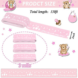 Baby Shower Games for Girl Gender Neutral How Big is Mommys Belly Tape 150 feet Measure Baby Bump Tape Measuring Tape Pregnant Belly Bear Baby Shower Tummy Measuring Tape Party Favors Supplies Pink