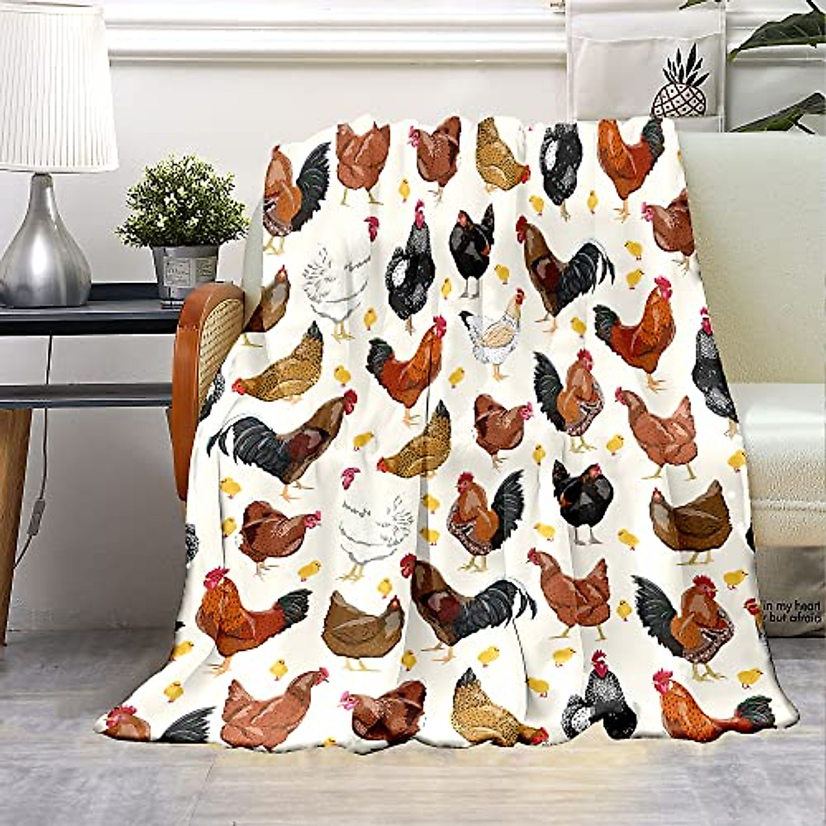 Chicken Fleece Plush Blanket Funny Rooster Lightweight Throw Blanket for Couch Bed Chicken Room Decor Fuzzy Super Soft Blankets Chicken Gifts for Kids Adults Women 50"x60" (Chicken, 50"x60")