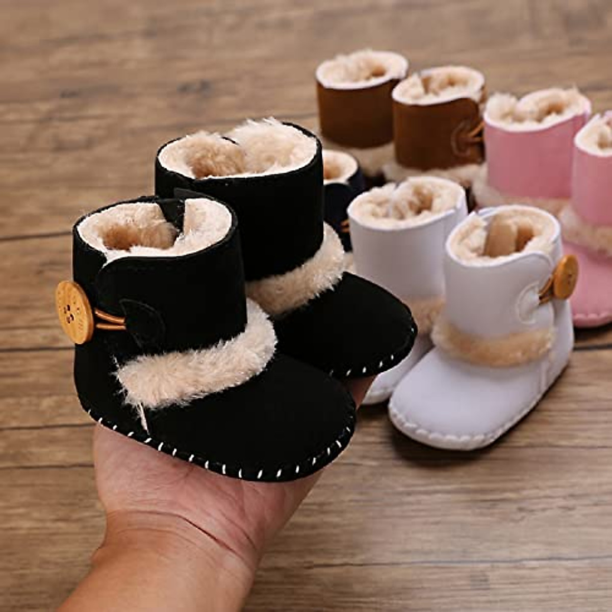 Jonbaem Newborn Baby Boys Girls Snow Winter Boots Infant Toddler Soft Sole Winter Warm Crib Booties Shoes(0-6 Months, Black)