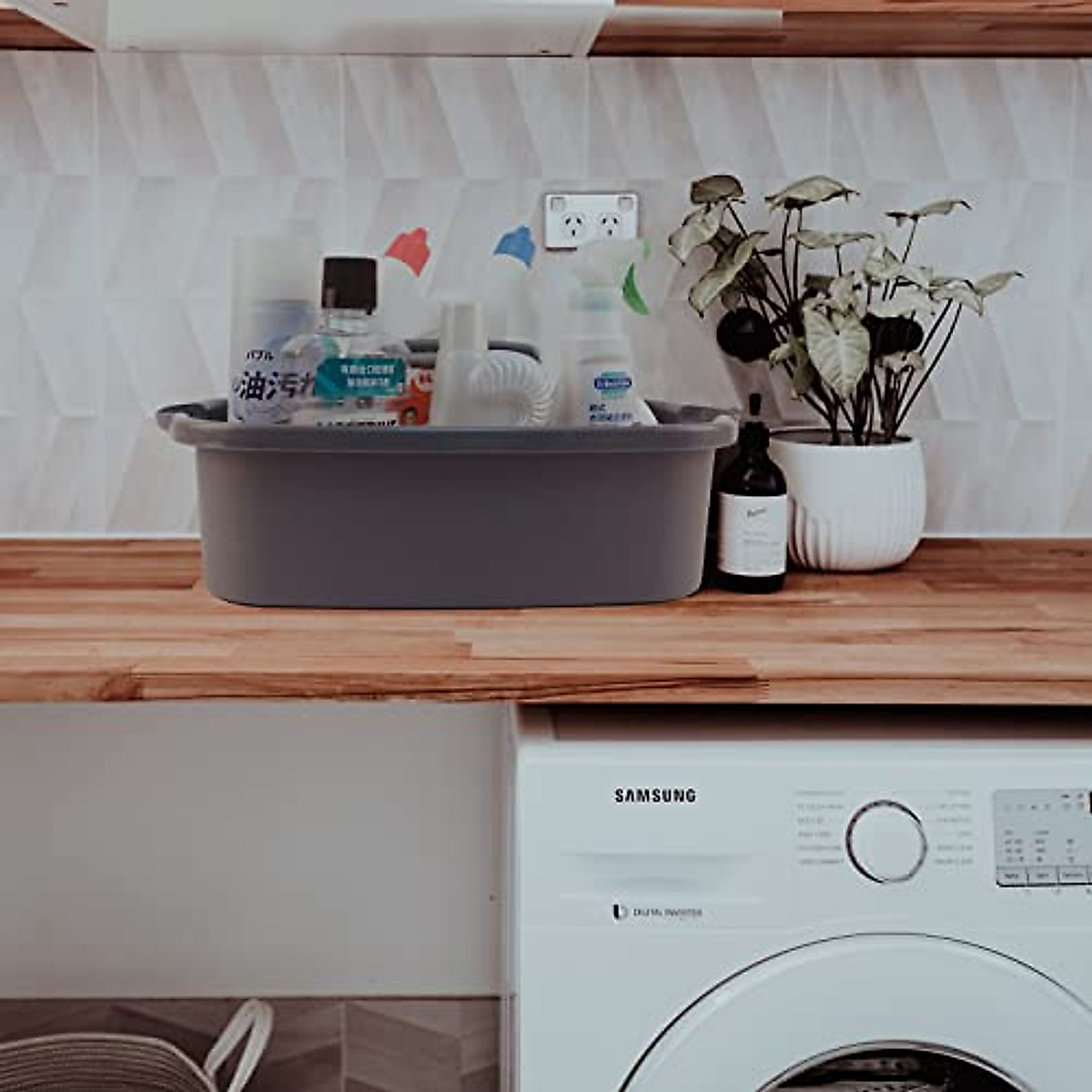 Hioffice Cleaning Caddy Large Plastic Storage Basket Shower Caddy Tote Organizer Basket with Handle, caddy for Cleaning Products, Bathroom, Kitchen, Garden, Garage, Tool, Cleaning Supplies, Gray