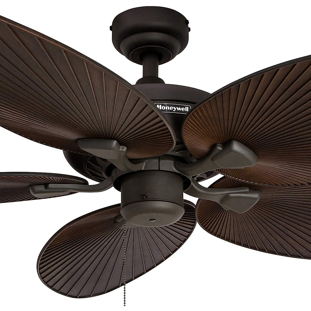 Honeywell Ceiling Fans Palm Island, 52 Inch Tropical Indoor Outdoor Ceiling Fan with No Light, Pull Chain, Three Mounting Options, 5 Palm Leaf Blades, Wet-Rated - 50207-01 (Bronze)