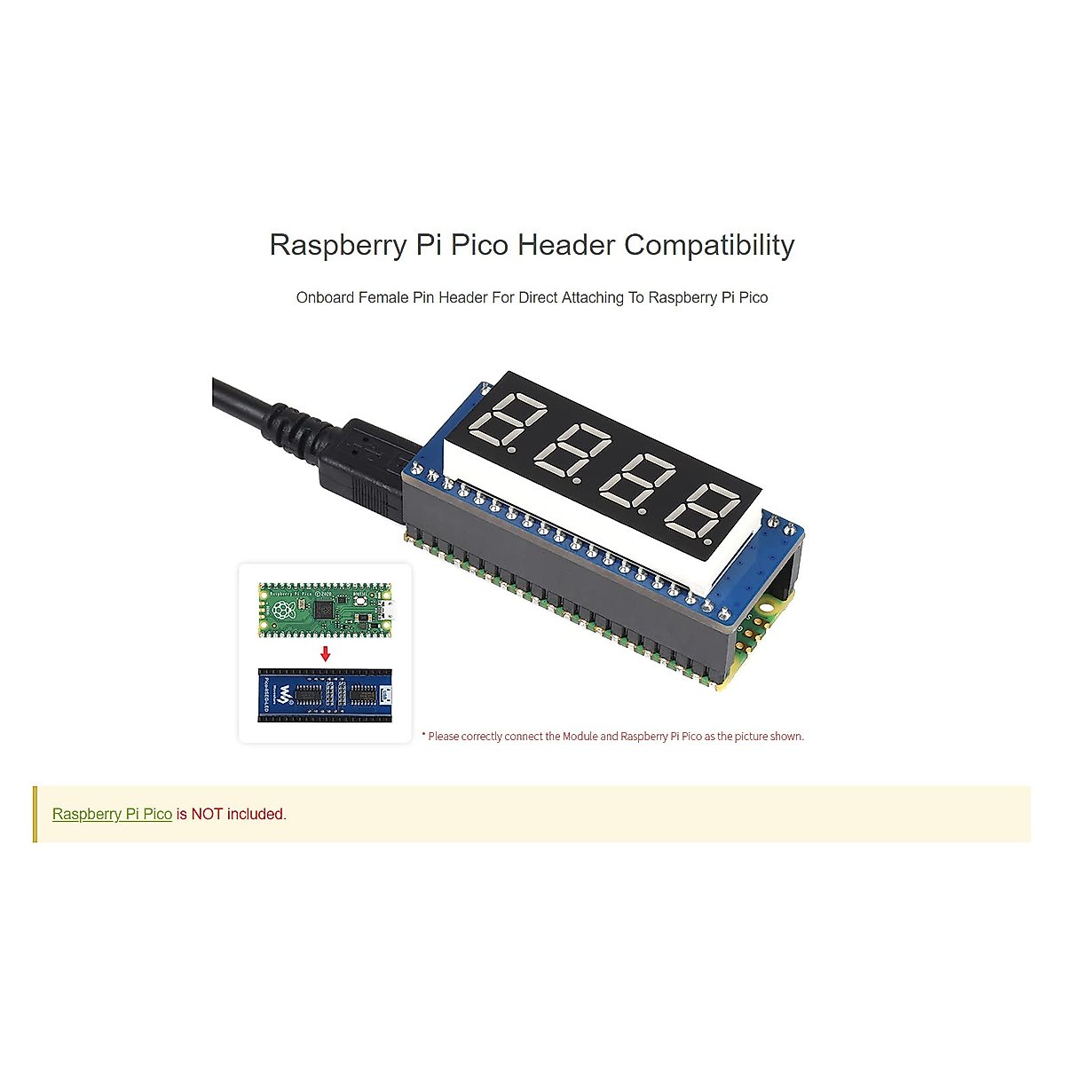 waveshare 4-Digit 8-Segment Display Module for Raspberry Pi Pico Embedded 74HC595 Driver SPI-Compatible Comes with Raspberry Pi Pico C/C++ and MicroPython Demo