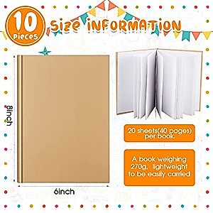 10 Pcs Hardcover Blank Book for Kids to Write Stories Hardcover Book Sketchbooks Blank Journal Books for Student Classroom DIY Drawing and Writing, 20 Sheets (Brown, 6 x 8 Inch)