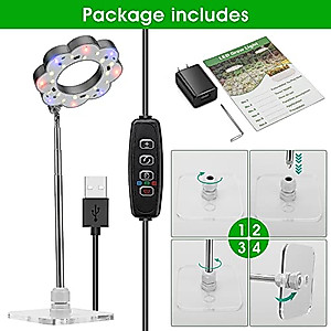 Grow Lights for Indoor Plants, Full Spectrum Plant Lights for Indoor Growing, Height Adjustable Led Halo Grow Light with Base, Growing Lamp with Automatic Timer, 10-Level Dimmable for Indoor Garden