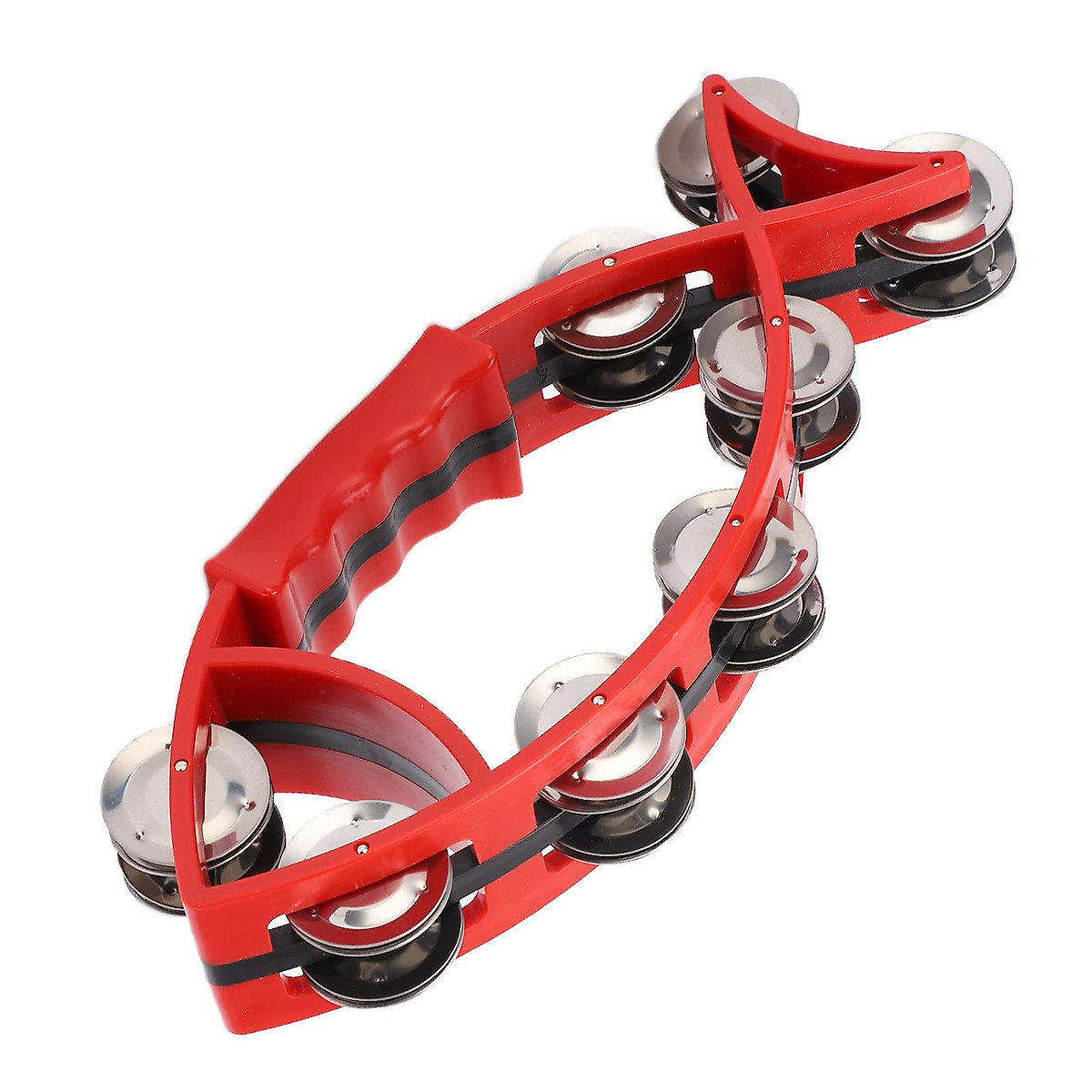 Tambourines Double Row Tambourines Fish Shaped Tambourine Hand Bell Handbell Handheld Percussion Rhythm Instrument for Party Children Adults(Red)