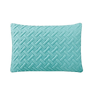 Chic Home 3 Piece Ora Heavy Embossed and Embroidered Quilted Geometrical Pattern Reversible Printed King Comforter Set Aqua
