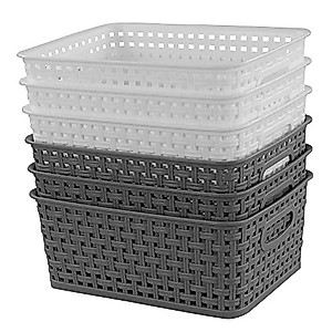 Idomy 6-Pack Plastic Storage Baskets/Bins, Rectangle