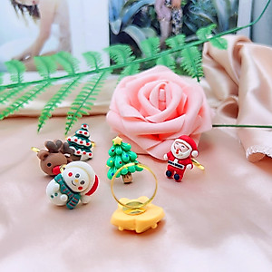 CJIAYUJEW Christmas Ring Set for Women Acrylic Christmas Tree Santa Crutches Elk Rings,Crystal Rhinestone Santa Claus Rings for Women Xmas Party Christmas (Acrylic-6pcs, alloy)