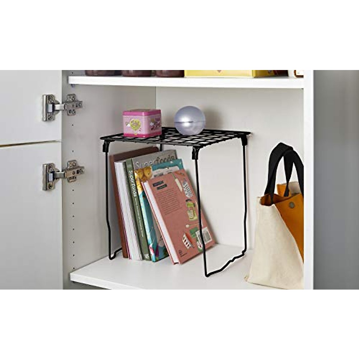 LockerMate Stac-A-Shelf Locker Organizer Shelf, Stackable, Extra Tall, Fits Standard Size School Lockers, Black