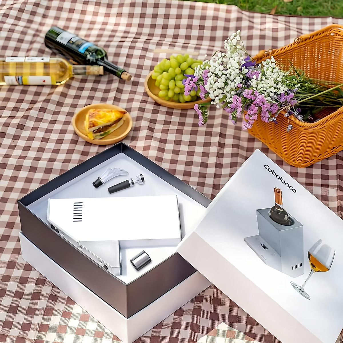 Wine Chiller Electric,Cobalance Wine Chillers Bucket for 750ml Red & White Wine or Some Champagne,Single Bottle Wine Cooler on Patio,Portable Iceless Chiller for Poolside Party,Gift Set for Wine Lover