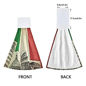 Hanging Kitchen Towels Grunge Italy Flag Coral Velvet Tea Hand Tie Towel for Bath Gym Home Decor Set of 2