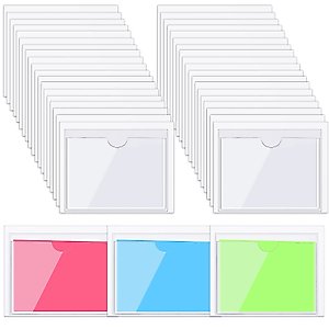 Chinco 30 Pack Self Adhesive Index Card Pockets with Top Open for Loading Ideal Card Holder for Organizing and Protecting Your Index Cards Crystal Clear Plastic(3.9 x 3.1 Inches)