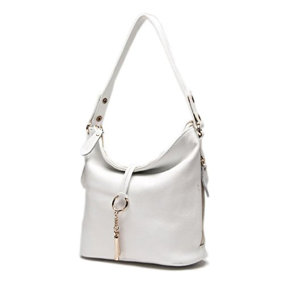 Fashion Designer Women Shoulder Bag Metal Tassel Real Leather Tote Handbag Ladies Crossbody (White)