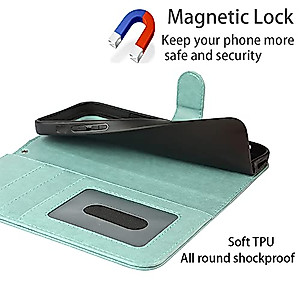 Cavor for iPhone 13 Wallet Case with Card Holder,Protective PU Leather Flip Folio Phone Case[Stand Feature] Wrist Strap [Shockproof TPU] Magnetic Closure Wallet Case-Green