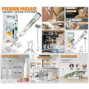 Rechargeable Milk Frother Handheld with 2 Attachments - Handheld Silver Electric Whisk Drink Foam Mixer, Mini Stirrer with 3 Adjustable Speeds for Coffee, Lattes, Shakes, and Eggs