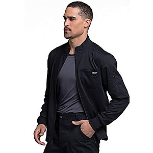 Cherokee Men Warm up Scrub Jacket with Zip Front WW320, L, Black