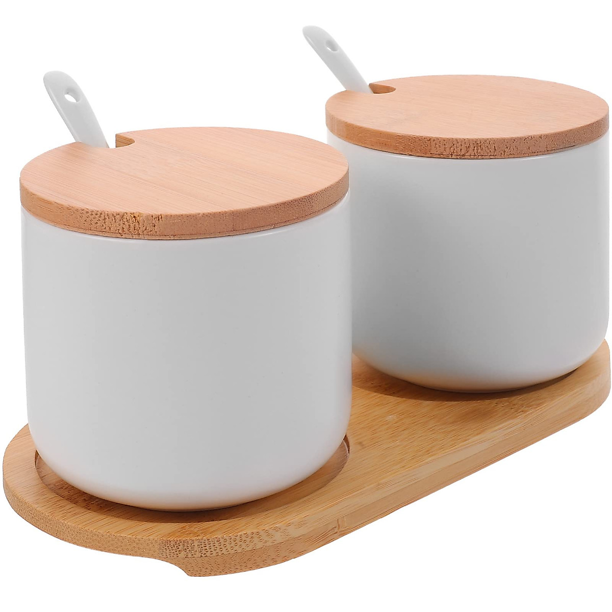 BESTonZON 1 Set Seasoning Jar Set Cruet Bottle Seasoning Jars Seasoning Shakers with Lids Ceramic Sugar Jar Container Salt Shaker Ceramic Seasoning Jar White Seasoning Box Ceramics Bamboo