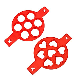 Onebycitess 2 Pack Pancake Mold Maker,Nonstick Silicone Egg Rings Egg Cooker 7 Holes Muffin Baking Pancake Mould(Round/Heart)