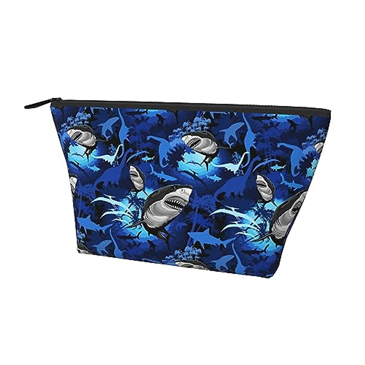 Women's Lightweight Makeup Bag Pouch Compatible with Cool Dinosaur And Ocean Sharks, Funny Travel Cosmetic Bag Portable Pencil Bag with Zip for Office College Christmas Gift