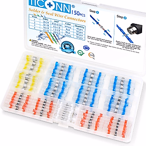 TICONN 150 PCS Solder Seal Wire Connectors, Heat Shrink Butt Connectors, Waterproof and Insulated Electrical Wire Terminals, Butt Splice (150PCS)