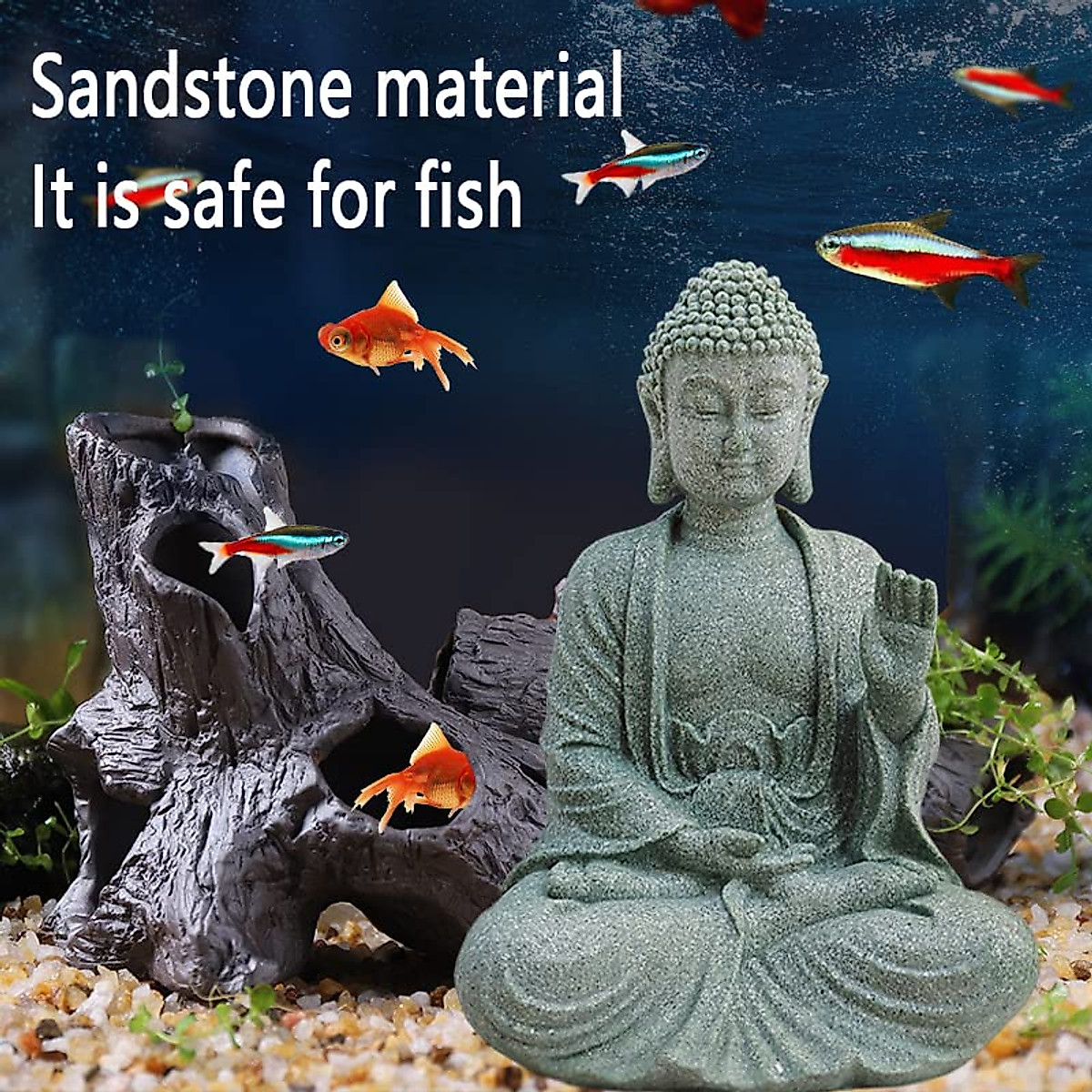livelyfish Fish Tank Buddha Statue Handmade Japanese Aquarium Decoration Heavy-Duty Peace Hand Meditation Buda Sculpture for Aquarium Fish Tank Home Decor, Large-B