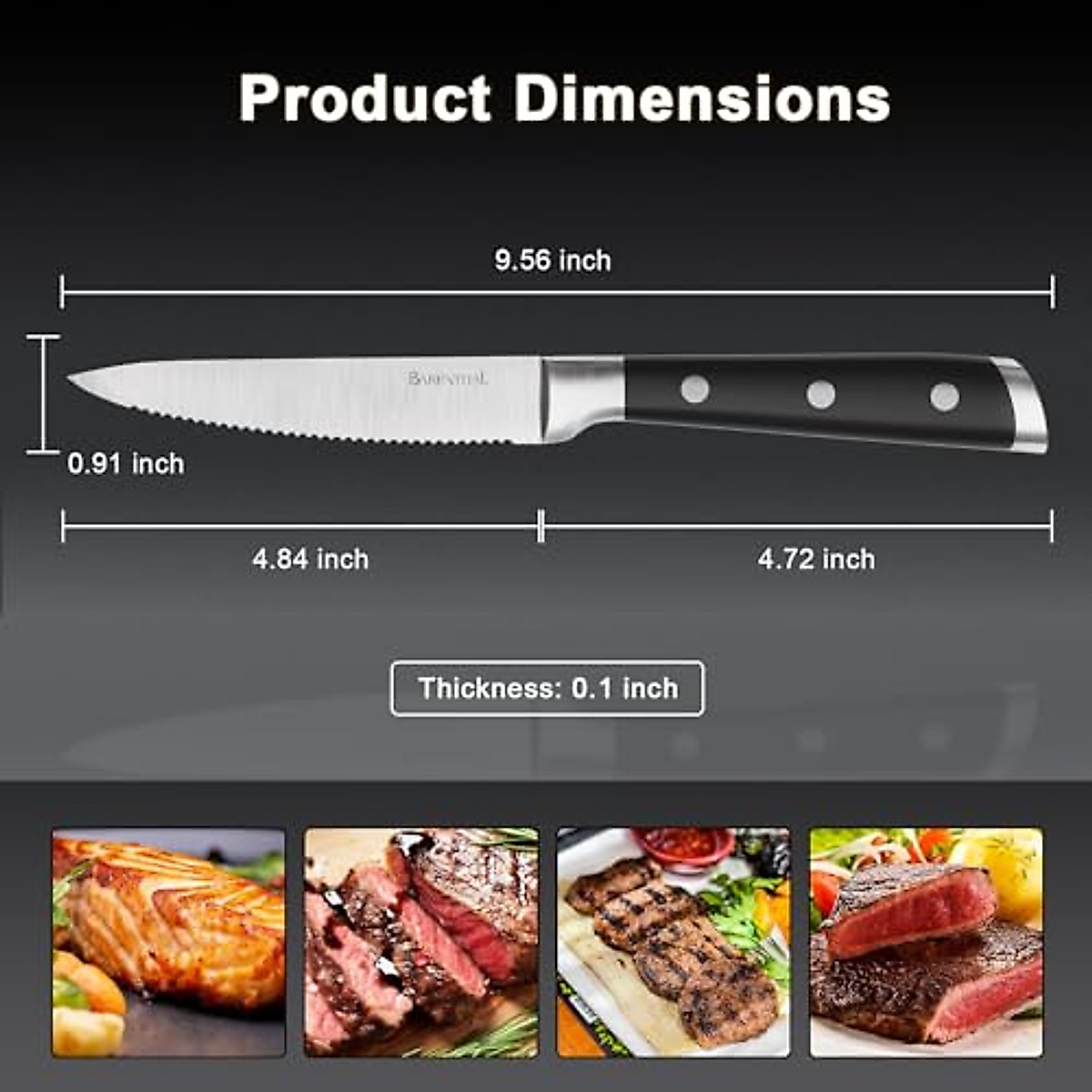 Barenthal Steak Knives, Steak Knife Set Dishwasher Safe, German Stainless Steel Serrated Steak Knife Set Service for 6, 6 Pieces Steak Knife with Gift Box