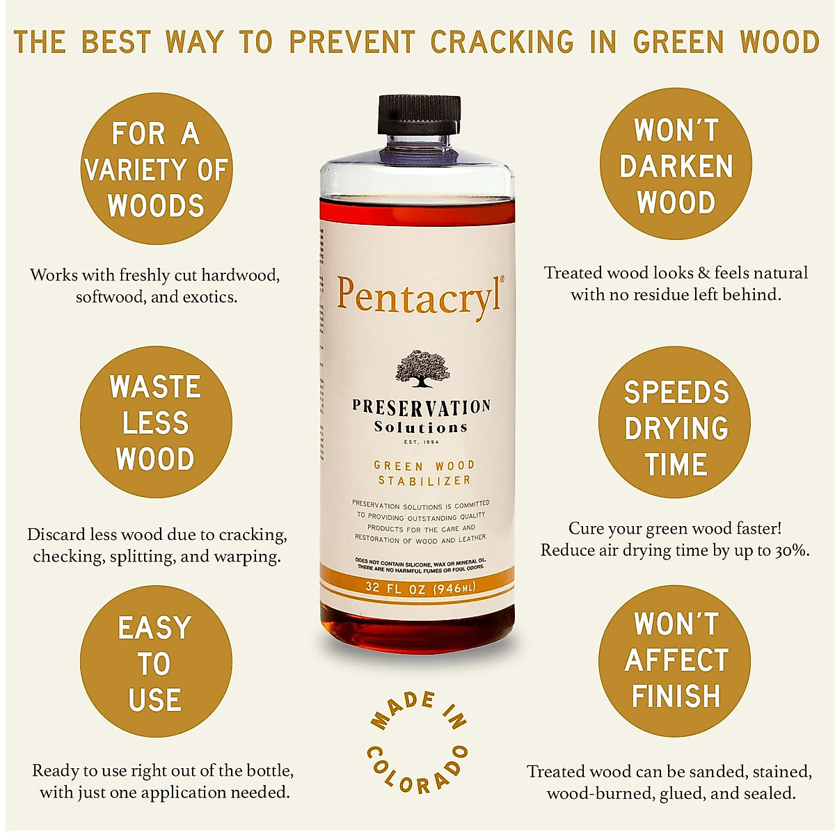 Preservation Solutions - Pentacryl Quart - Green Wood Stabilizer