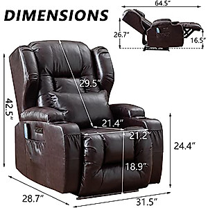 SAMERY Power Recliner Chair with Massage & Heating, Comfy Sleeper Chair Sofa Electric Recliners Home Theater Seat for Living Room with Cup Holders/USB Ports/LED Light/Lumbar Pillow/Remote Control