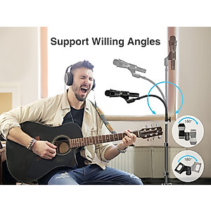 Elitehood Aluminum Foldable Microphone Stand, 82’’ Tall & Height Adjustable Mic Stand Boom, Microphone Tripod Stand with Mic Clip Holder for Singing, Performance, Karaoke, Speech, Stage and Outdoor