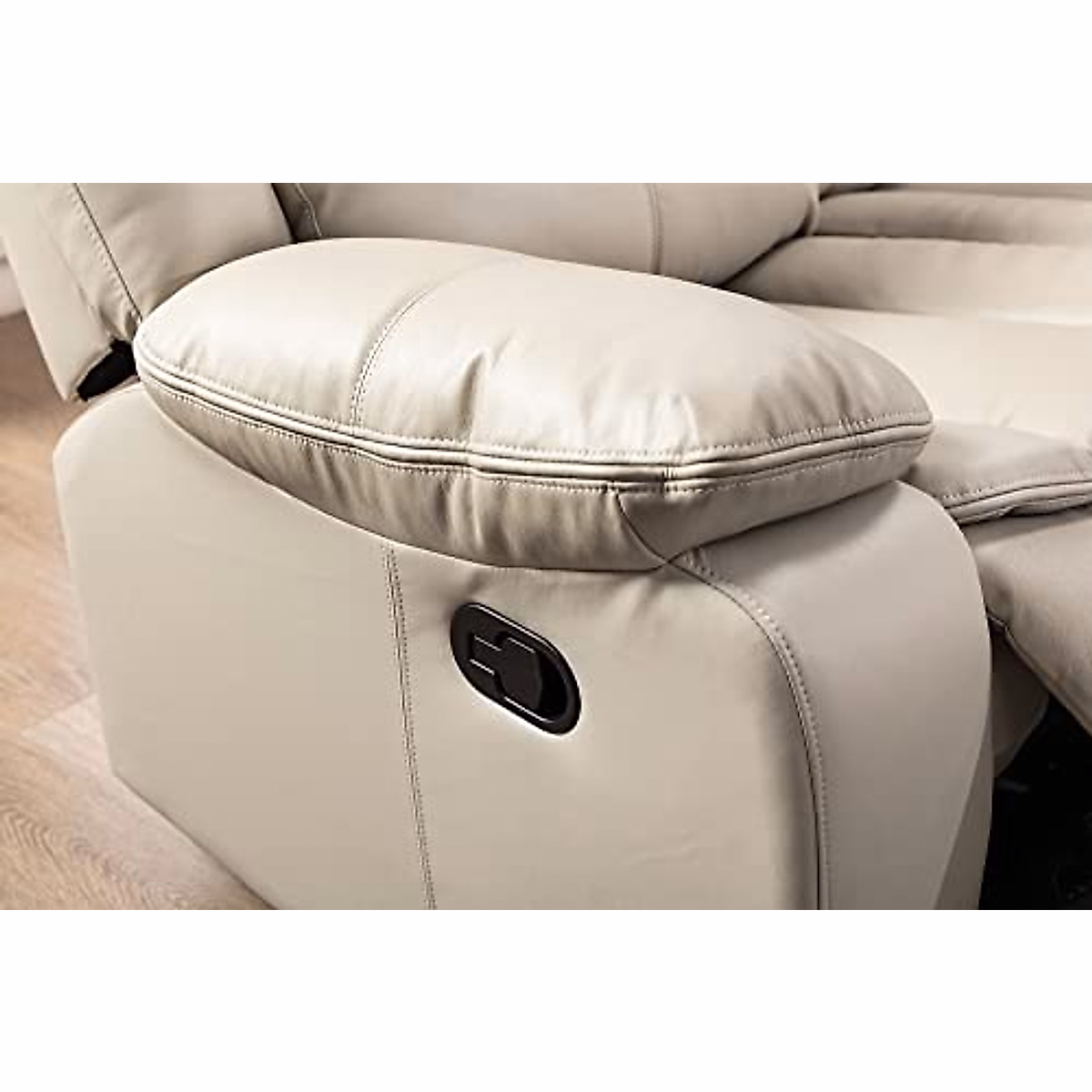 Familymill Breathable Leather Manual Reclining 3-Seat Sofa, Cream
