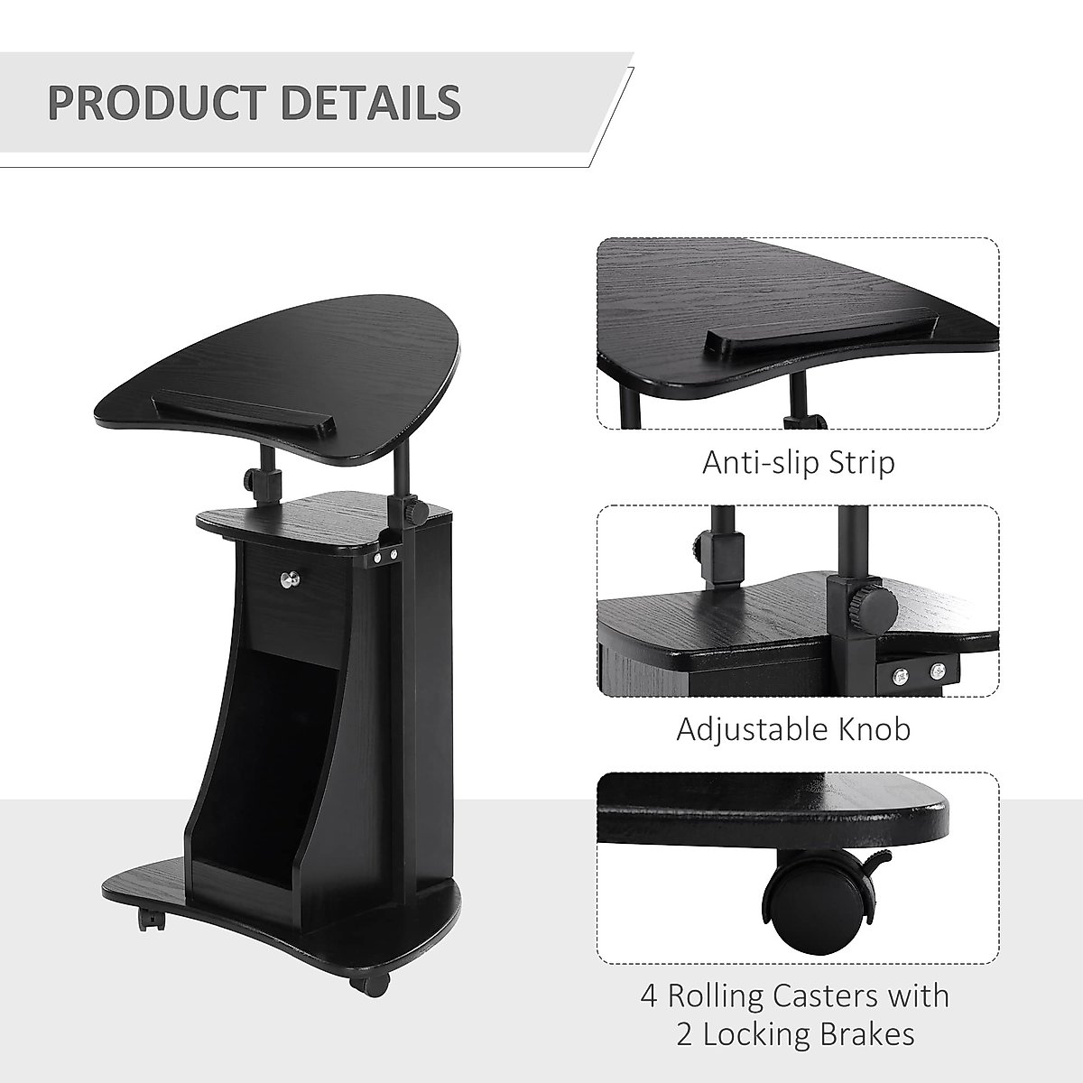HOMCOM Adjustable Height Laptop Cart with Storage - Black