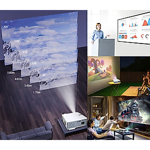 1080 Native Projector 6000 Lumen, Full HD Android Projector with WiFi Bluetooth, 300" Max Image, Side Projection & 4D Keystone Correction, Screen Mirroring / Casting, Compatible Smartphone TV Sticks
