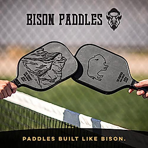 Bison Paddles: Carbon Fiber Pickleball Paddle - Raw Toray T700 Surface Provides Maximum Ball Spin | Elongated or Widened Pickleball Racket Shapes Available - Neoprene Cover Included