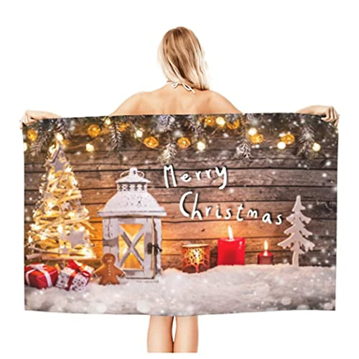 YRIGSUN 5 Pcs Wood Light Snow Christmas Tree Decor Merry Christmas Shower Curtain Sets with Rugs and Towels, Toilet Lid Cover, Bath Mat Festive Colorful Xmas Elements Bathroom Set