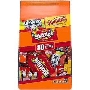 SKITTLES, STARBURST & LIFE SAVERS Fun Size Variety Pack Summer Chewy Candy Assortment, 22.7 oz, 80 Piece Bulk Candy Bag