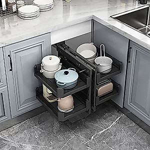 FYFUSATC Blind Corner Cabinet Pull Out Organizer, Corner Kitchen Cabinet Pull Out Storage Rack Shelf 4 Aluminium Basket Corner Optimizer Pull Out Completely, Left Or Right Handed Open