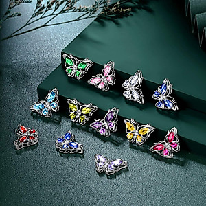 Hipunk Butterfly Blue Jewelry Sets Birthstone Women 925 Sterling Silver March-Auqamarine Birth Stone Animal Butterflies Jewelry Sets/Earring/Ring/Bracelet Set Crystal Birthday Jewelry SS0003M