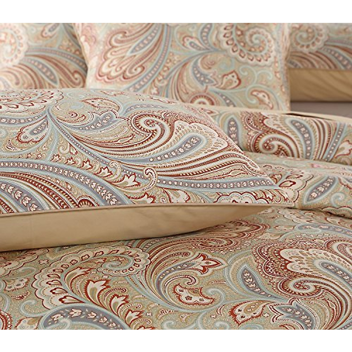 Softta Duvet Cover Set Paisley Bedding Design 800 Thread Count 100% Cotton 3Pcs,Queen Size,Khaki