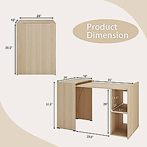Tangkula Extendable Computer Desk for Small Space, Reversible Study Writing Desk with Mobile Shelves & Anti-Tipping Kit, Home Office Desk, Pull-Out Laptop Workstation Desk (Natural)