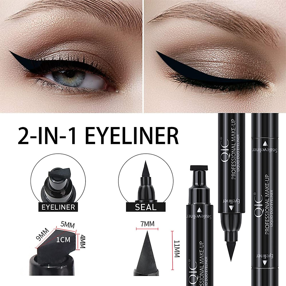 DekRion Liquid Eyeliner Stamp, Black Liquid Eyeliner with Winged Eyeliner Stamp, Smudgeproof and Waterproof Eyeliner, Long-lasting Liquid Eye Liners for Women