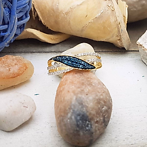 Dazzlingrock Collection 0.40 Carat (ctw) 10K Round Blue & White Diamond Cocktail Right Hand Ring, Yellow Gold, Size 8.5