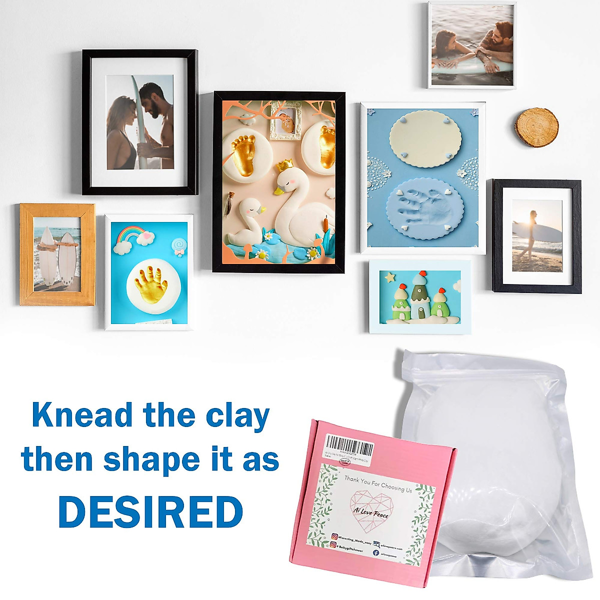 Air Dry Clay 150g Baby Footprint and Handprint Kit Imprint Impression Keepsake Maker, Non-Toxic Clay, Large Clay,Food Grade Clay,Ultra Light & Soft Foam Modeling Dough Ideal Baby Gifts, DIY Art Craft
