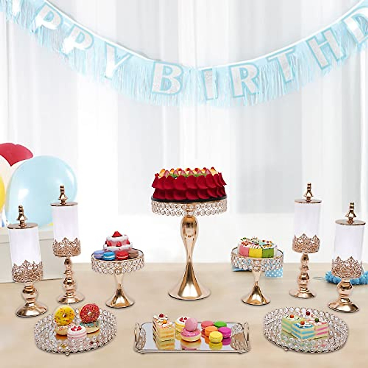 TFCFL 10 PCS Cake Stand Set Crystal Cupcake Dessert Plate Display Tower Mirror Cake Holder Cupcake Stands for Wedding Afternoon Tea Birthday Party Gold Cake Stand