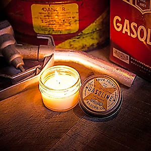 Gasoline Scented Candle 4 oz - Soy Aromatherapy Candle with Jar - Great Fun Gifts for Birthday, Anniversary, Christmas, New Year, House Warming and More - Four Points Trading Co.