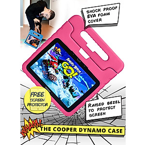 Cooper Dynamo [Rugged Kids Case] Protective Case for Samsung Galaxy Tab 4 10.1, Galaxy Tab 3 10.1 2013/2014 Released only | Child Proof Cover with Stand, Handle (Pink)