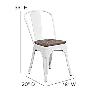 Flash Furniture Perry Metal Stackable Chair with Wood Seat, 1 Pack, White