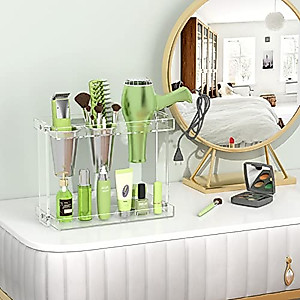 HIIMIEI Hair Tool Organizer, Clear Acrylic Blow Dryer and Curling Iron Holder, 2 Tier Bathroom Counter Storage, Vanity hairdryer Stand for Lotion Makeup Cosmetics Perfume Makeup Toiletries