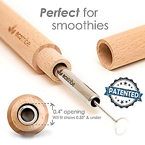 Reusable Metal Stainless Steel Straws: 2 Travel Reusable Straws + 1 Wooden Case + 1 Cotton Cleaning Brush + 1 Pouch, for Hot and Cold Drinks, Portable for Personal Use, 8.5 inches, by Ecotribe